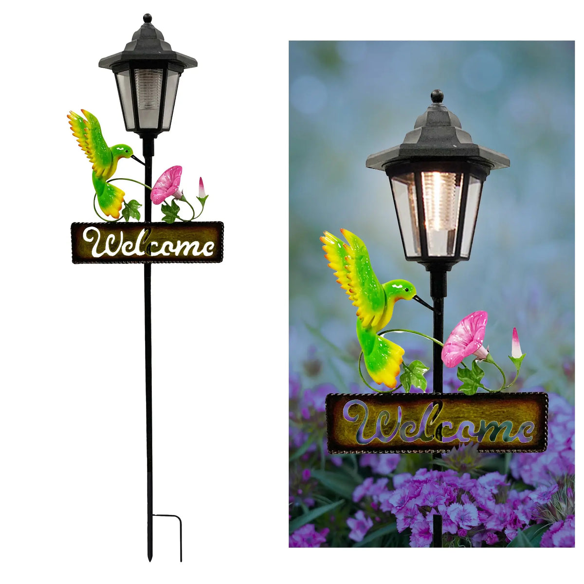 Hummingbird Welcome Sign Solar Stake Light - ShopFGI
